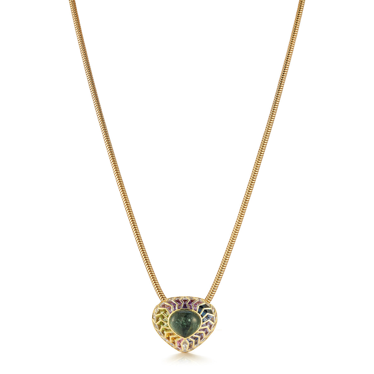 Wishing Well Shield Necklace in Feather – 18k Gold & Tourmaline Pendant ...