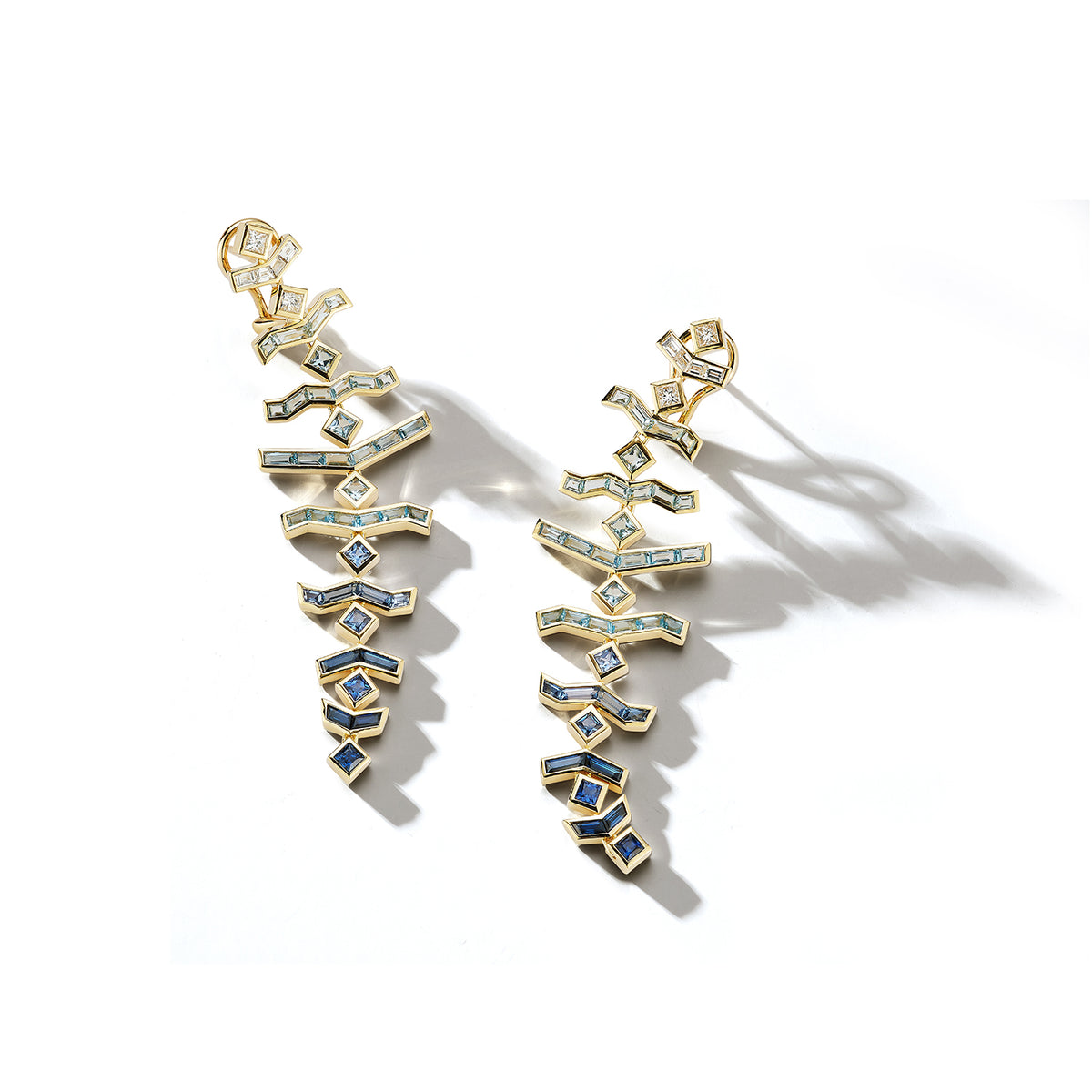 Exquisite 18K Gold Tiered Earrings with Custom-Cut Gemstones – ARK Fine ...